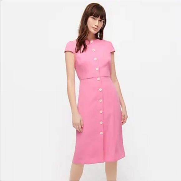 J. Crew | Dresses | Jcrew Pink Dress With White Button Front Cap Sleeve ...